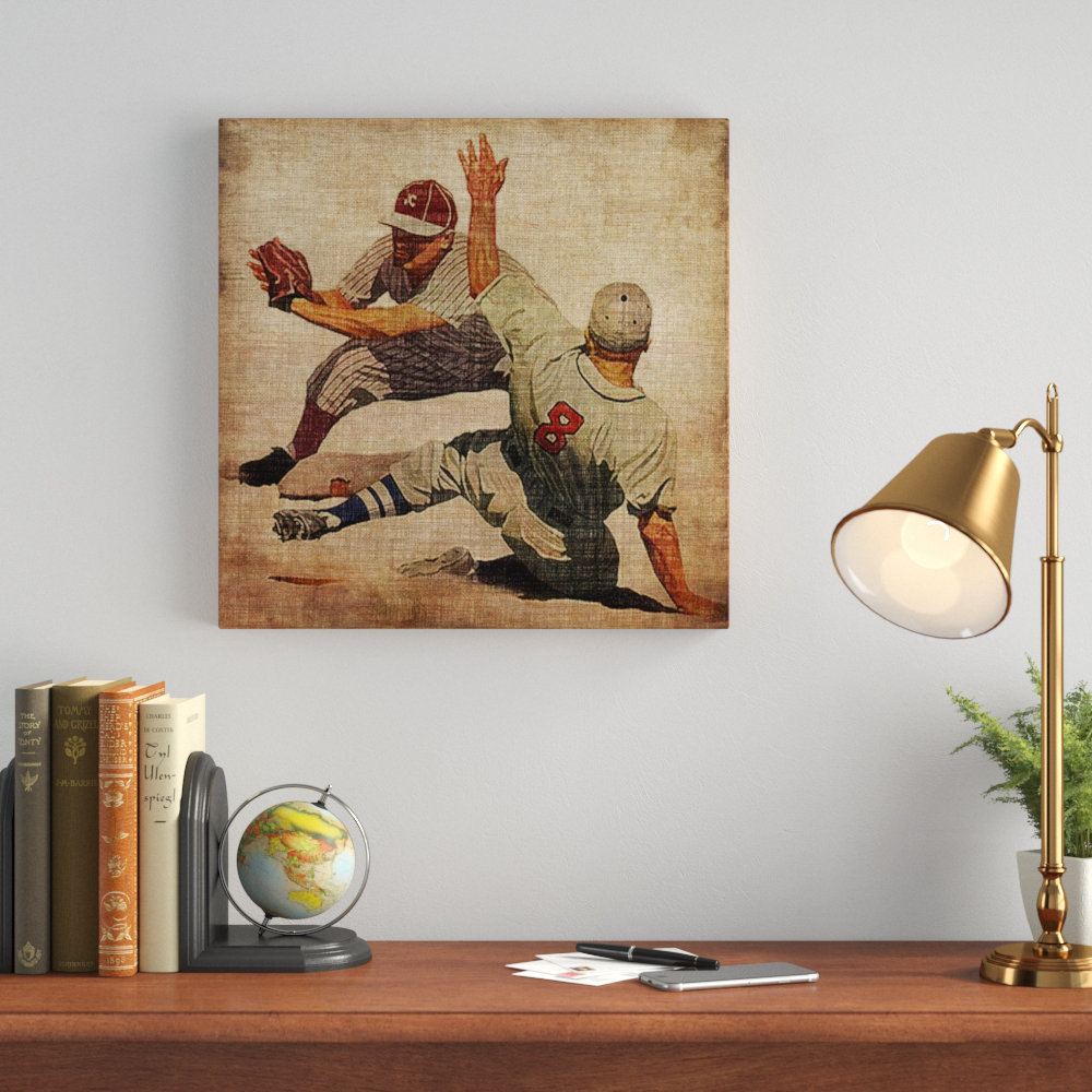 Charlton Home® Vintage Baseball Slide - Graphic Art on Canvas | Wayfair