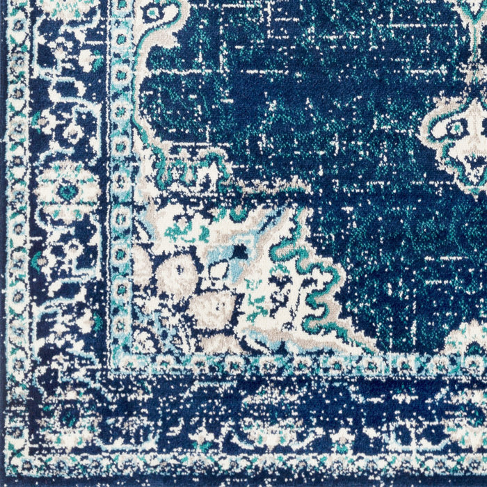 Bungalow Rose Ramsay Performance Navy/Cream Rug & Reviews | Wayfair