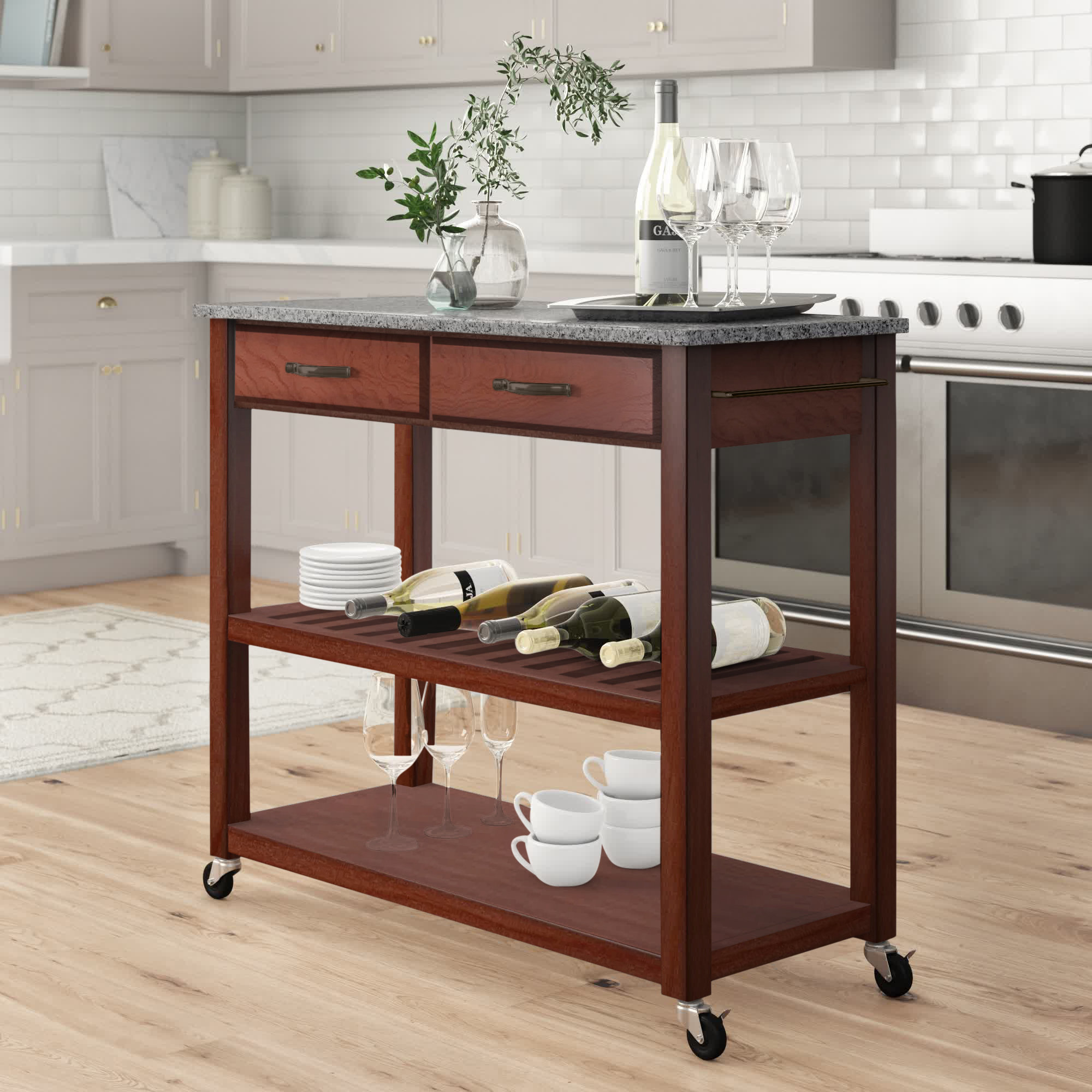 Three Posts™ Timmy 43'' Wide Rolling Kitchen Cart with Granite Top ...