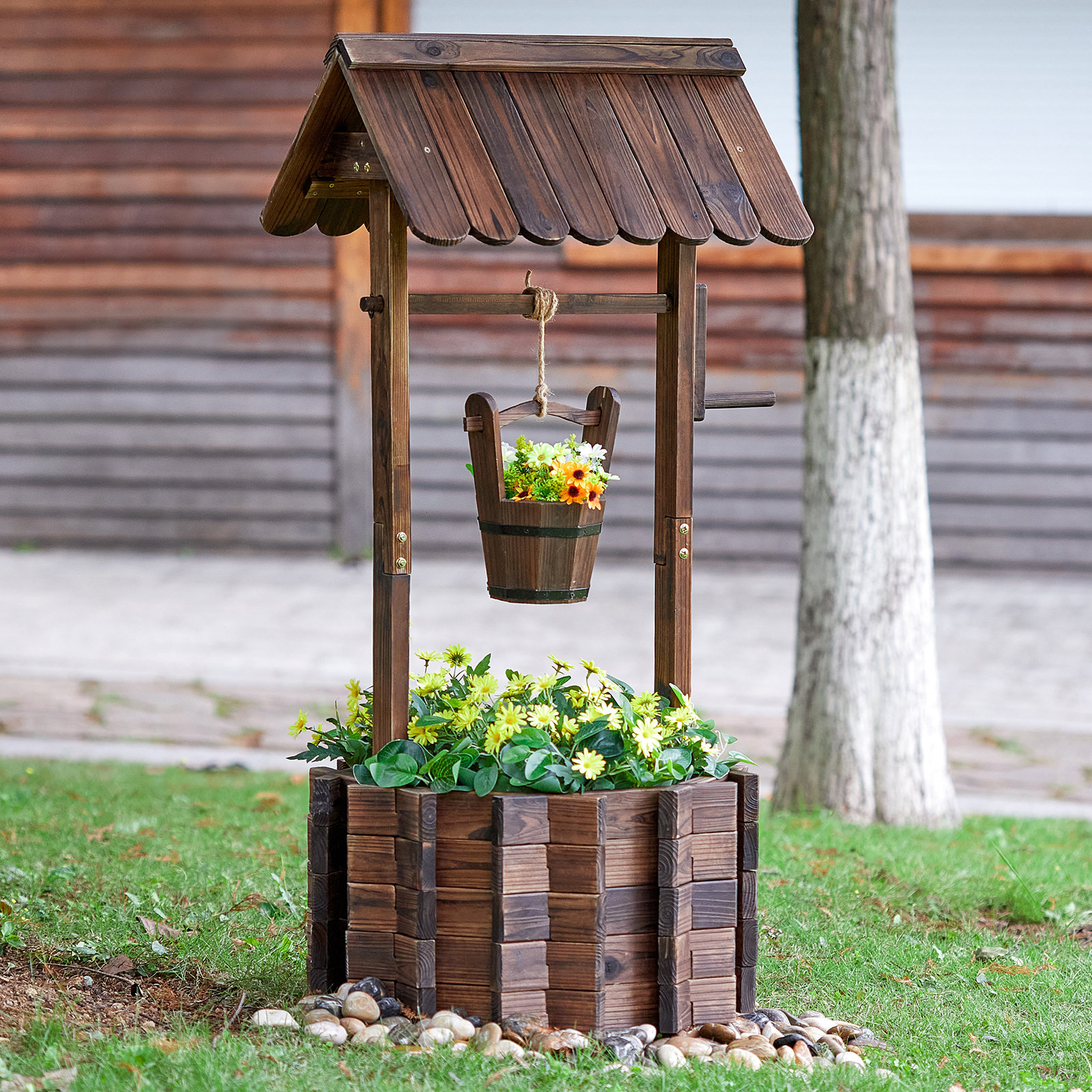 Amerlife Outdoor Wooden Wishing Well & Reviews | Wayfair
