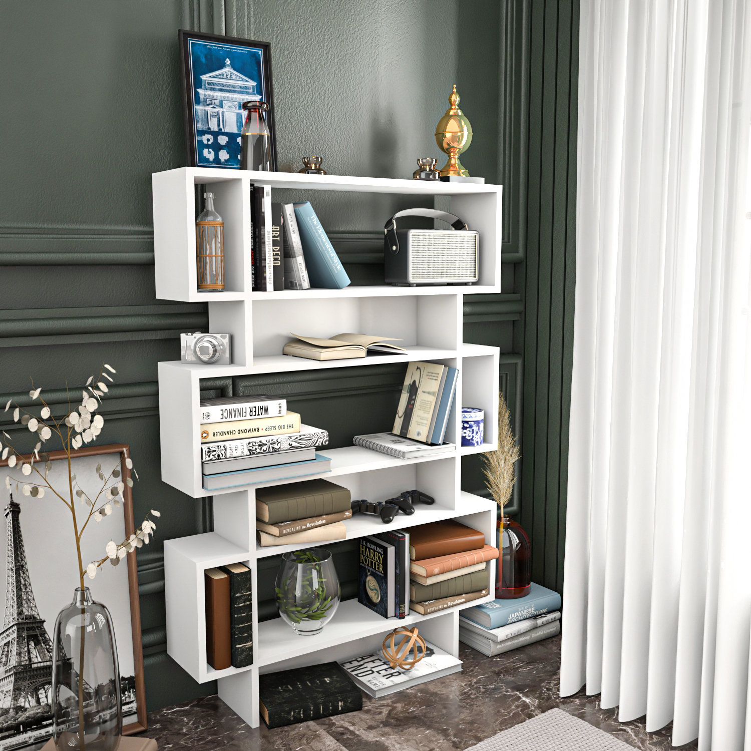 17 Stories Jaquarion 130.8Cm H x 90Cm W Geometric Bookcase | Wayfair.co.uk