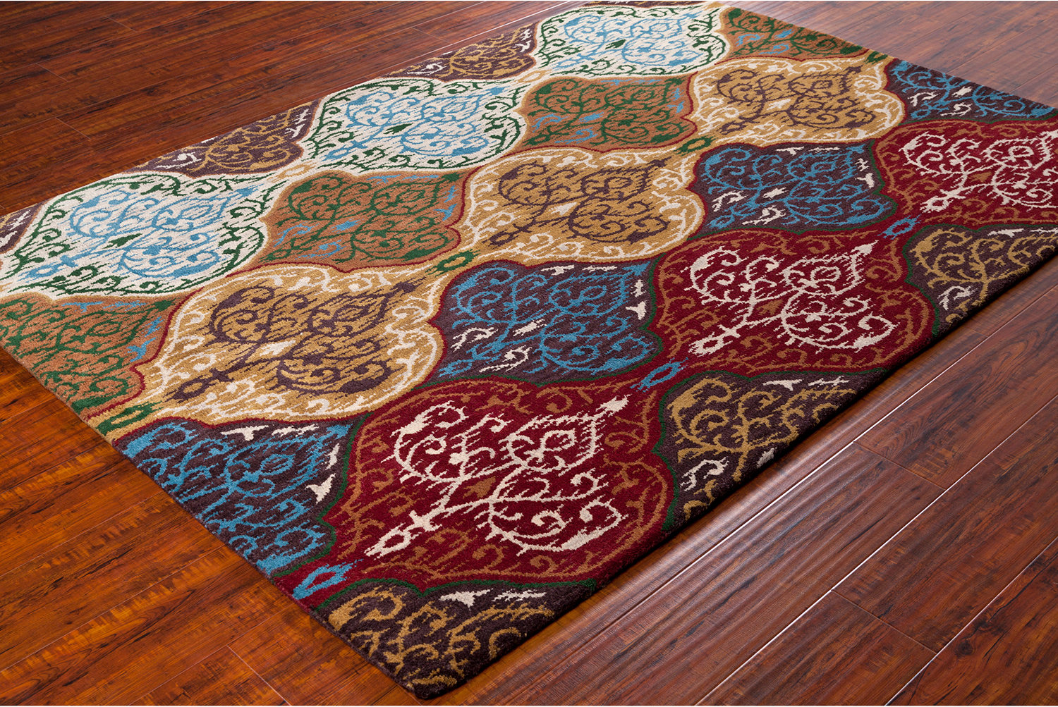 Chandra Lina Handmade Wool Red/Blue/Brown Rug | Wayfair