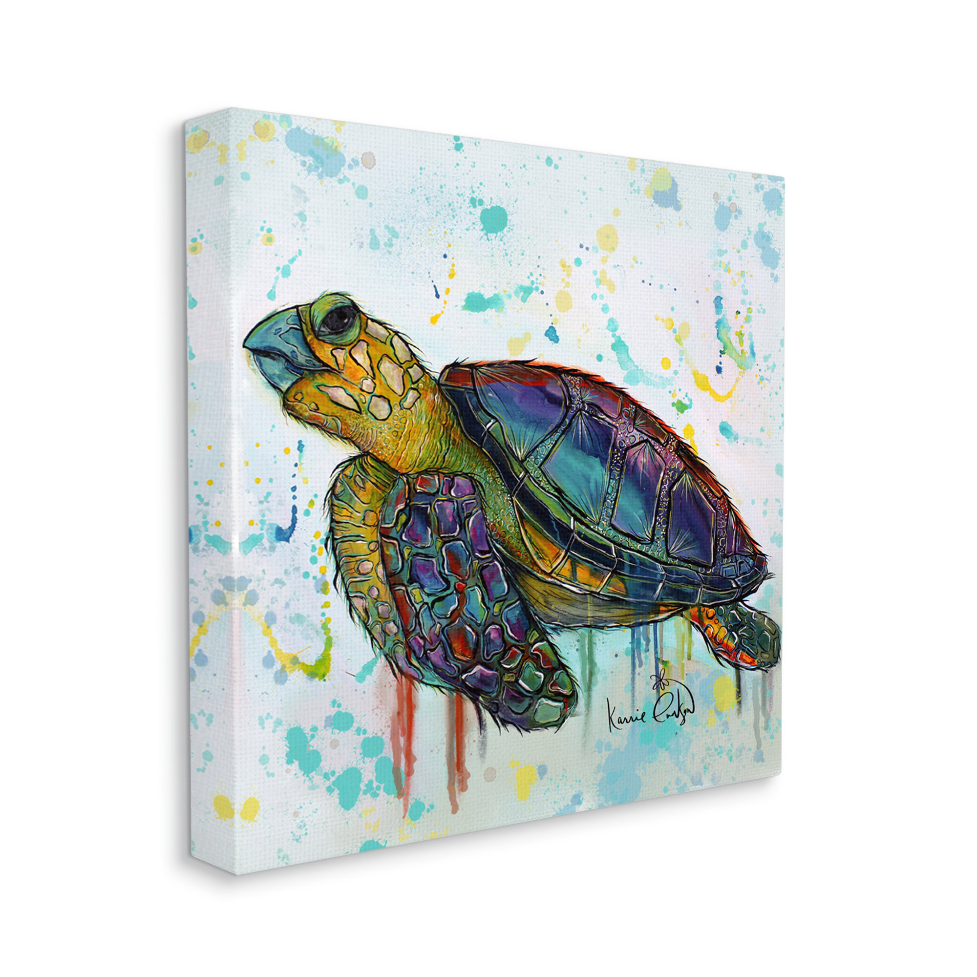 Stupell Industries Urban Street Style Sea Turtle Paint Drip by Karrie ...