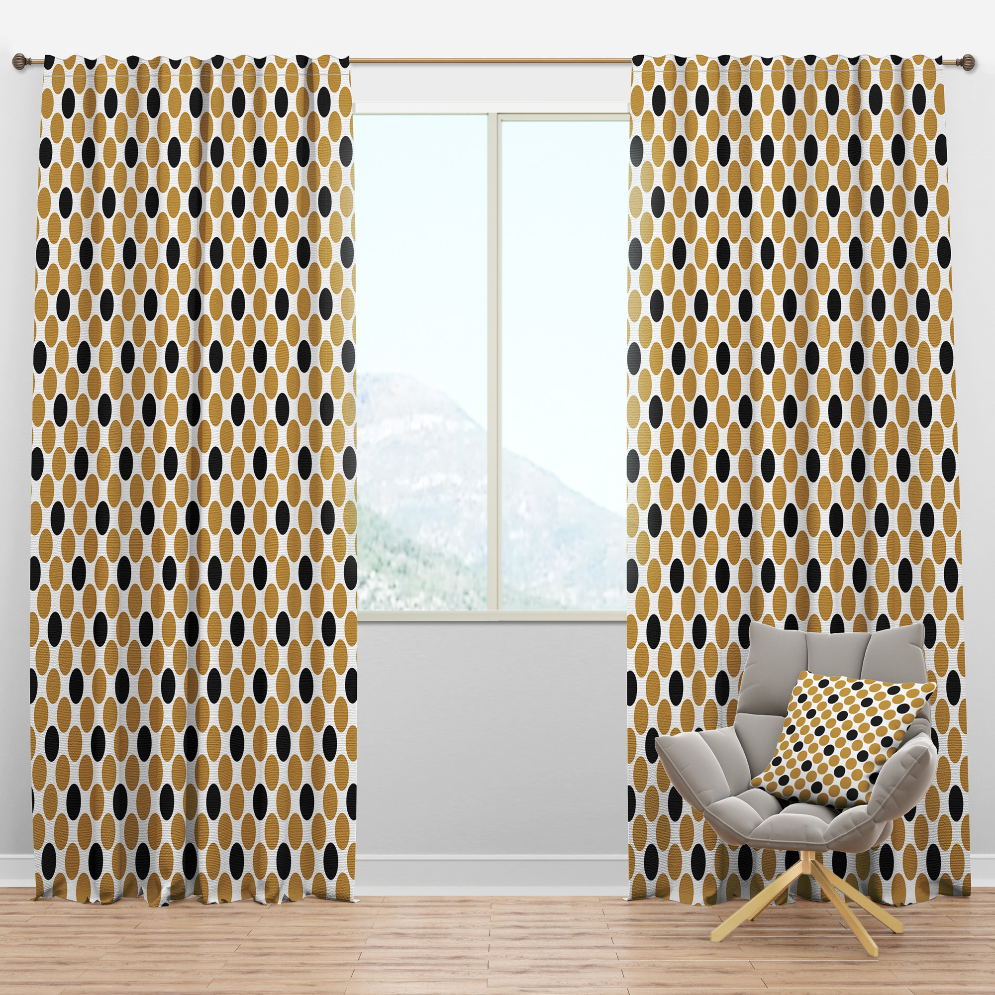 DesignArt Mid-Century Polka Dot Polka Dots Semi-Sheer Thermal Rod ...