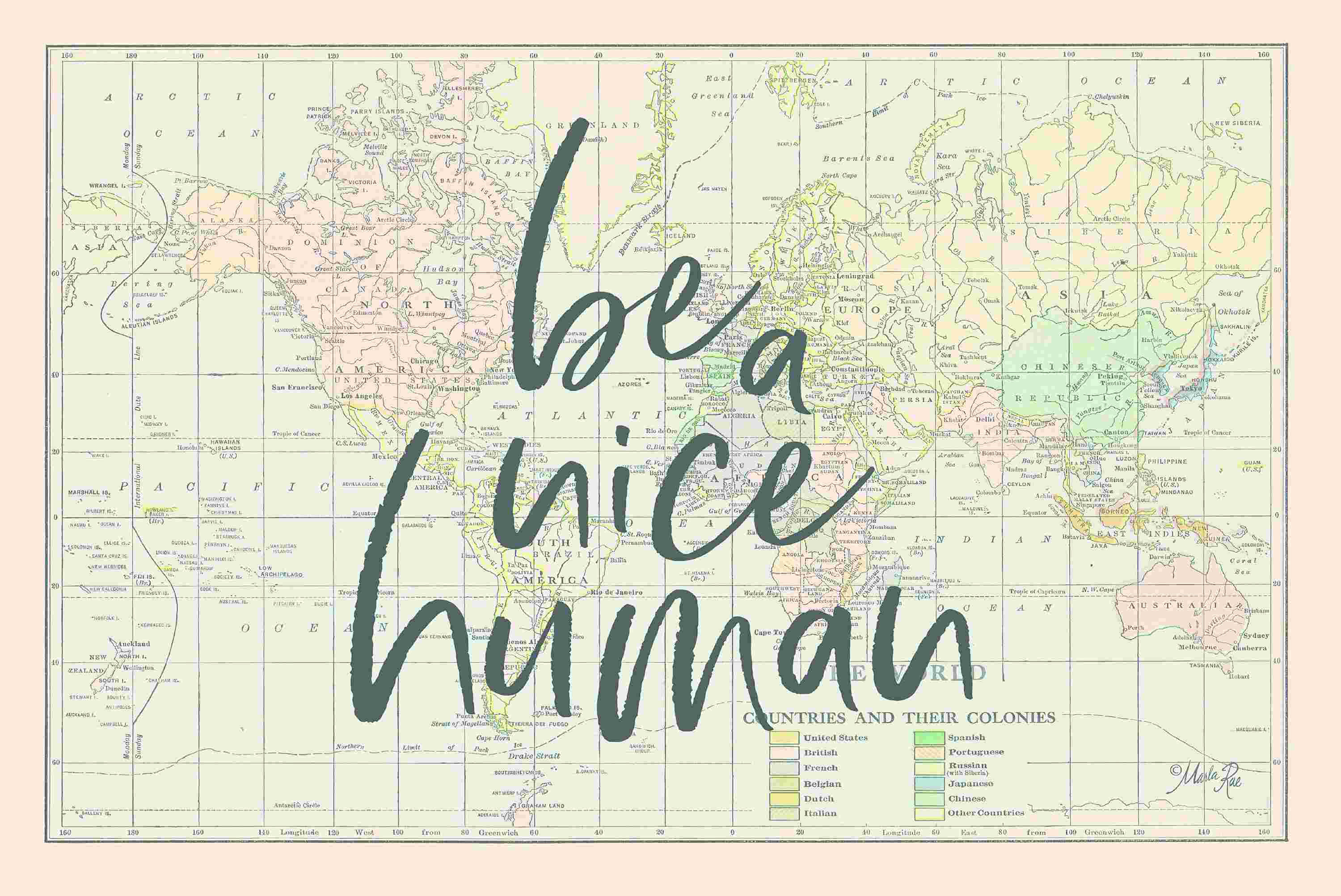 Trinx Be A Nice Human Map by Marla Rae - Wrapped Canvas Textual Art ...