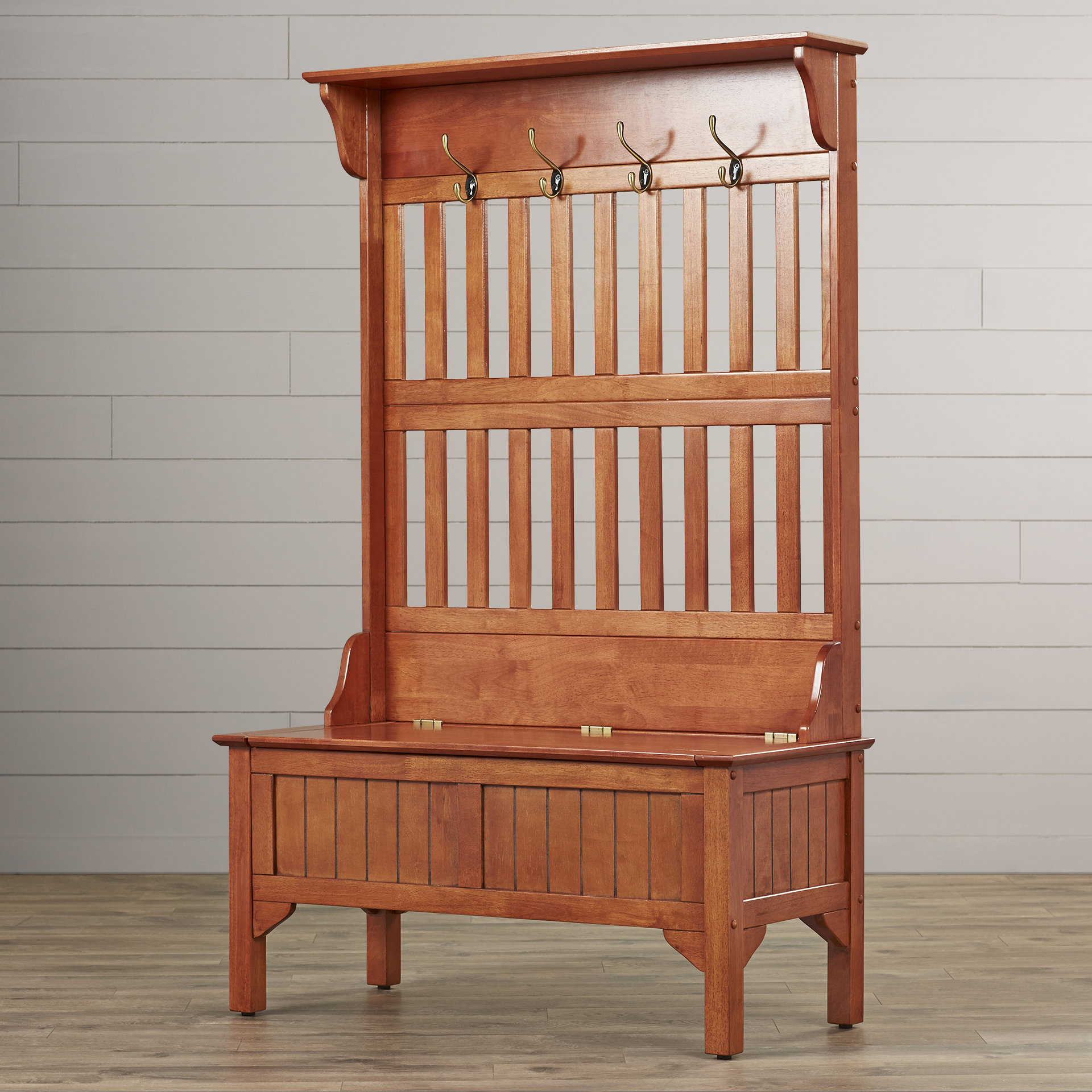 August Grove® Medau 40.5'' Wide Pine Solid Wood Hall Tree with Bench ...