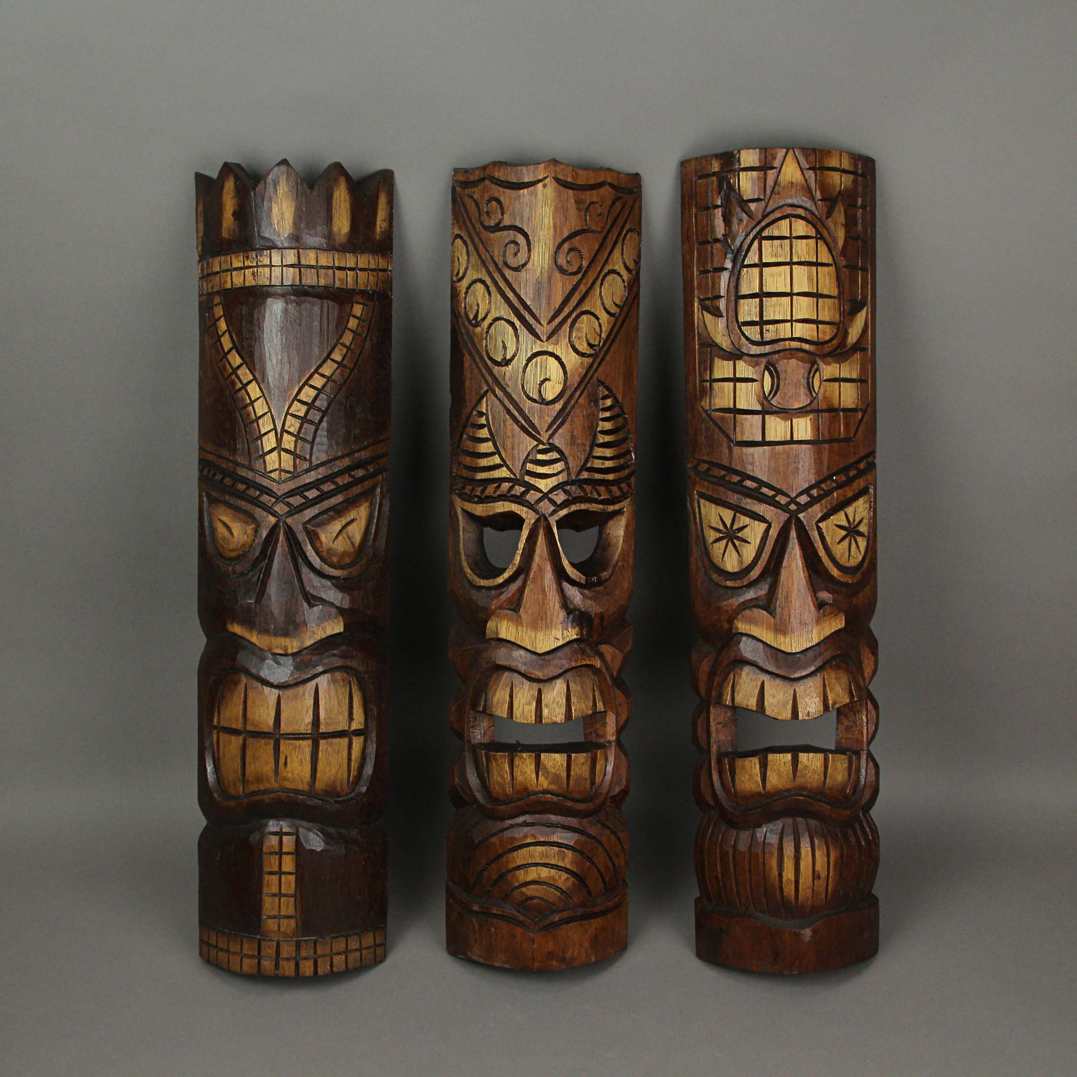 Bayou Breeze 3 Piece Carved Wood Tiki God Masks Wall Décor Set | Wayfair