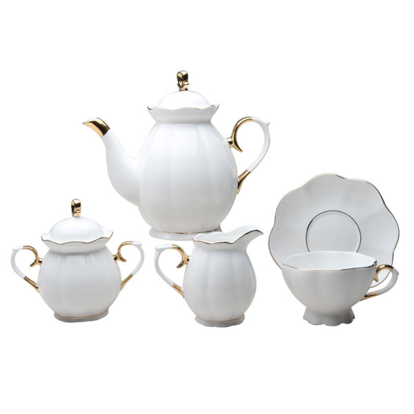 Coastline Imports Scallop 5 Piece Porcelain Tea Set & Reviews | Wayfair