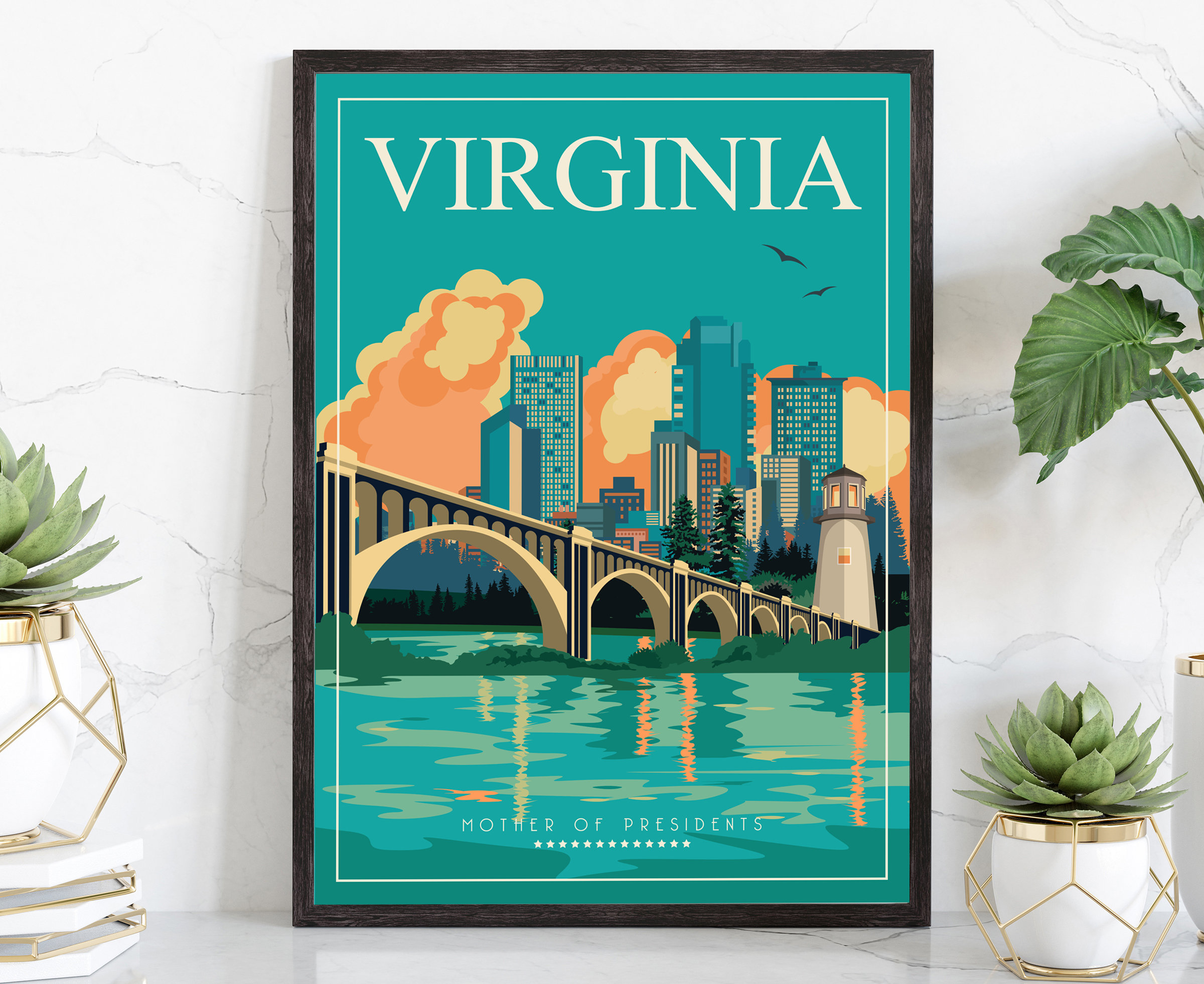 Trinx Virginia Retro Style State Travel Poster, Vintage Unframed Print ...