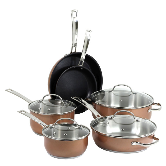 Oneida Premium 10 Piece Stainless Steel Cookware Set with Copper ...