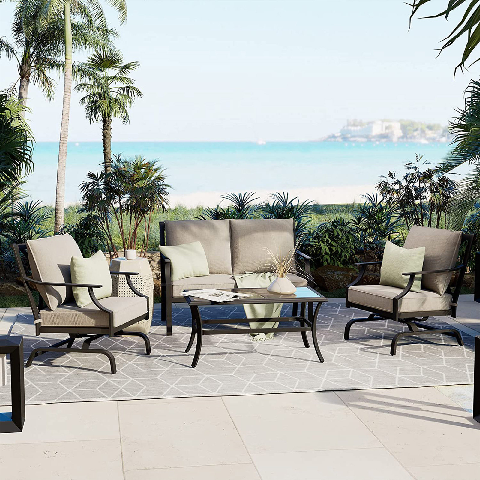 Winston Porter Edinson Metal 330 - Person Seating Group with Cushions ...