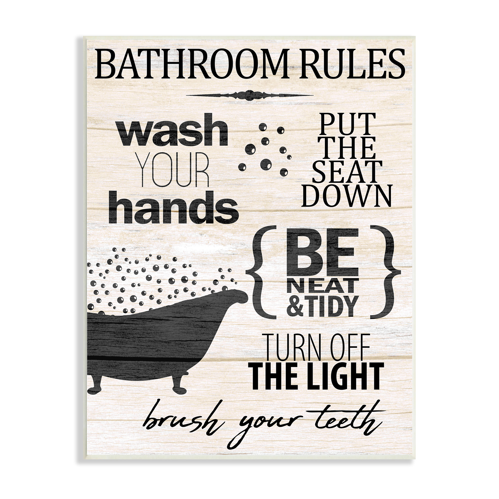 Stupell Industries Rustic Bathroom Rules Sign Wash Hands Typography by ...
