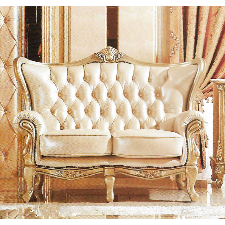 Rosdorf Park Borys 60'' Genuine Leather Rolled Arm Loveseat | Wayfair