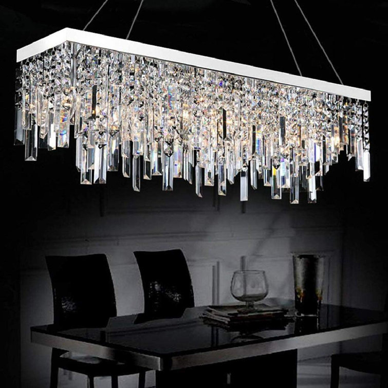Everly Quinn Contemporary Rectangle Crystal Chandelier Modern Linear ...