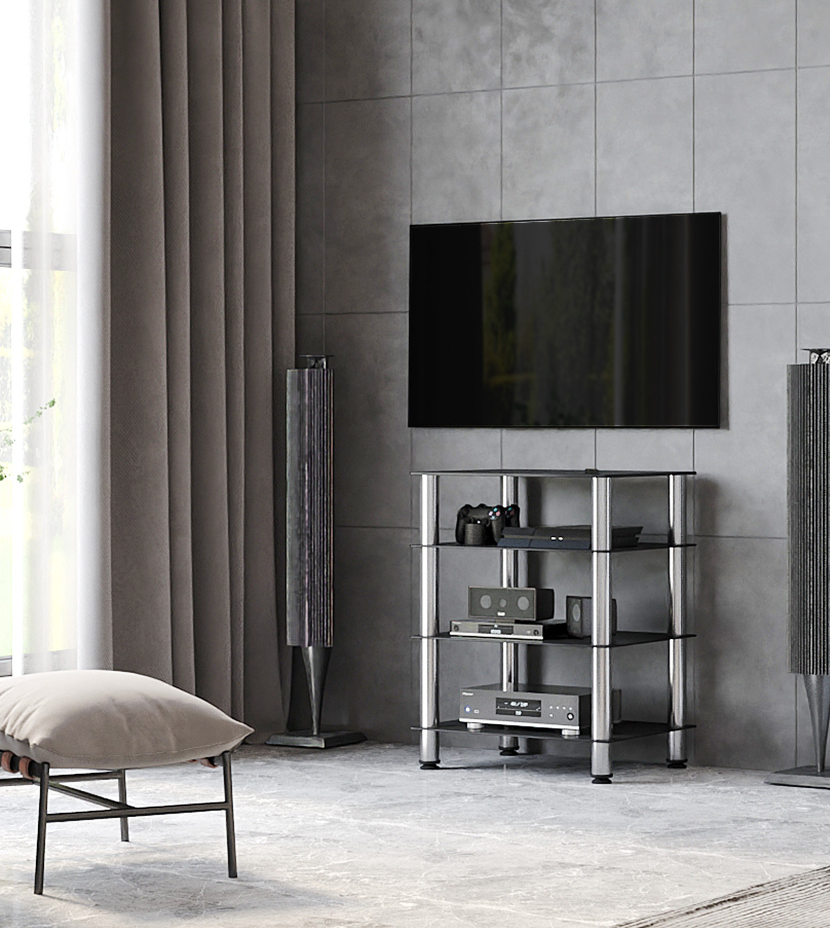 FITUEYES AV Component Media Stand Audio Rack 4-Tier Entertainment ...