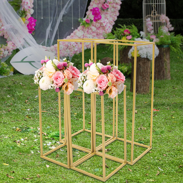 Mercer41 Cindel 4Pcs Gold Flower Floor Stand Metal Column Flower Stand ...