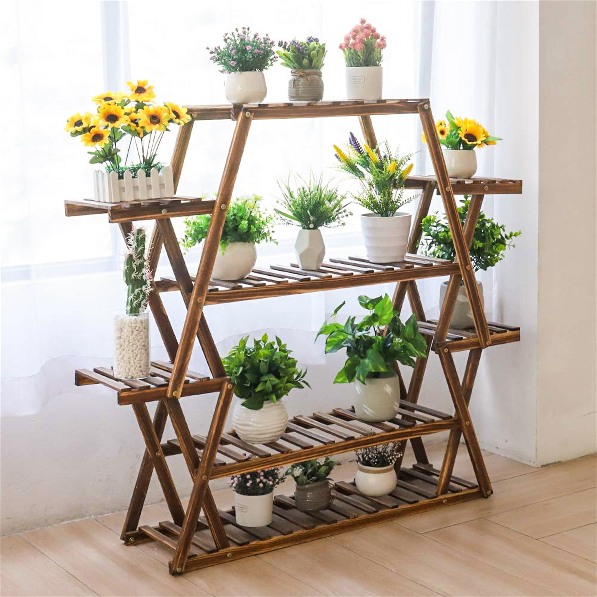 Dakota Fields Anandwati Free Form Multi-Tiered Solid Wood Plant Stand ...