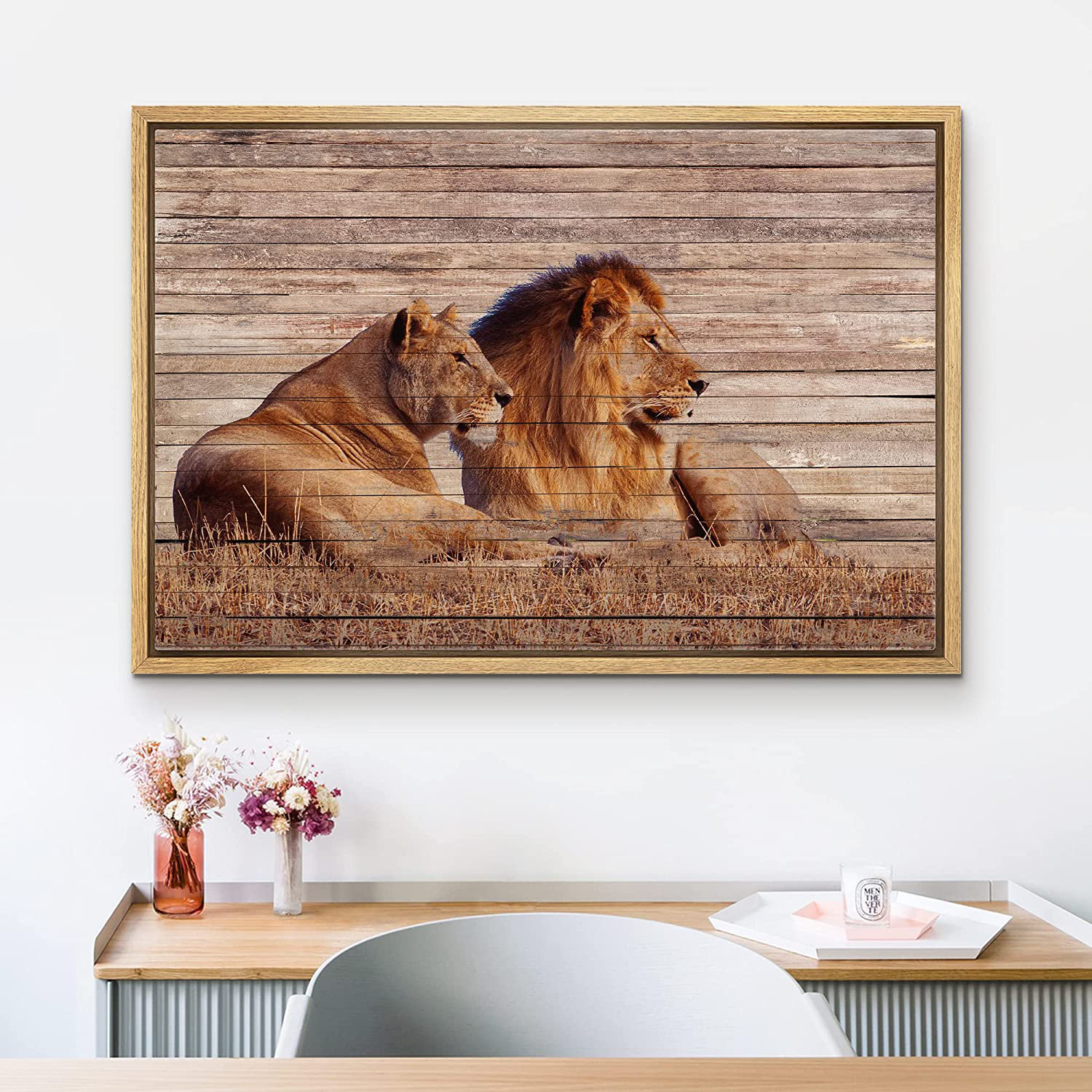 SIGNLEADER Wood Panel Wilf African Safari Lion Lioness Framed On Canvas ...