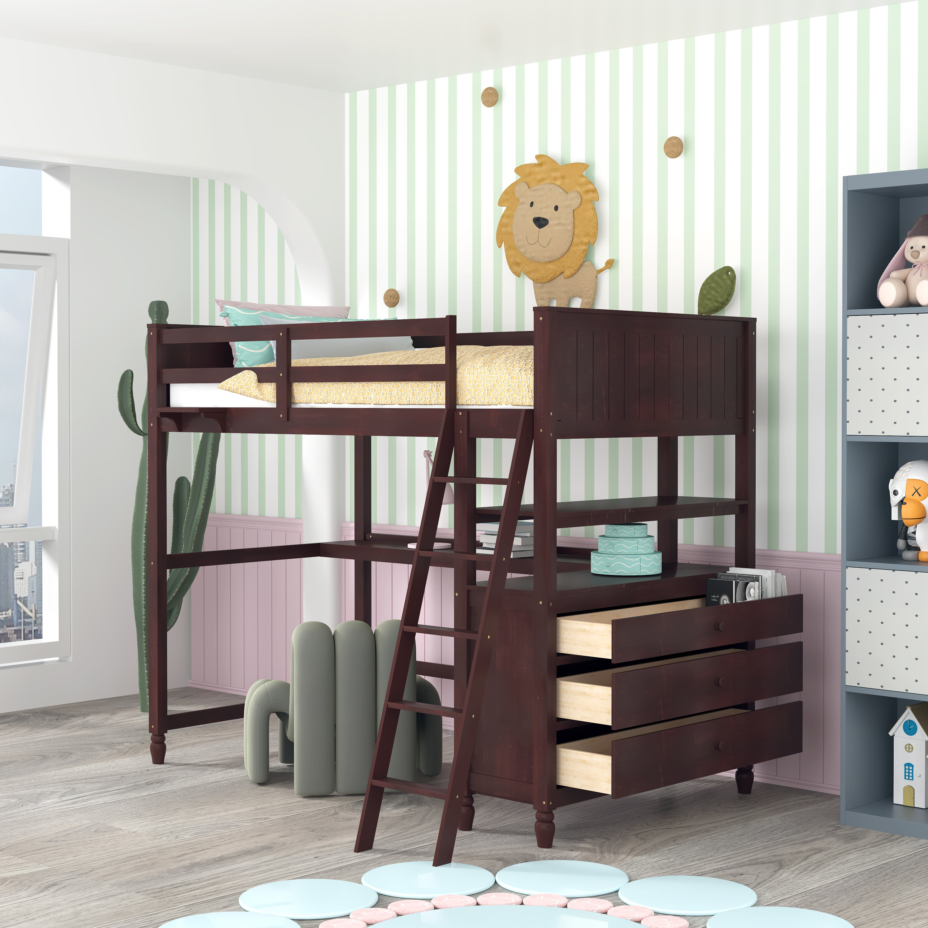 Harriet Bee Flournory Twin 3 Drawer Loft Bed with Built-in-Desk by ...