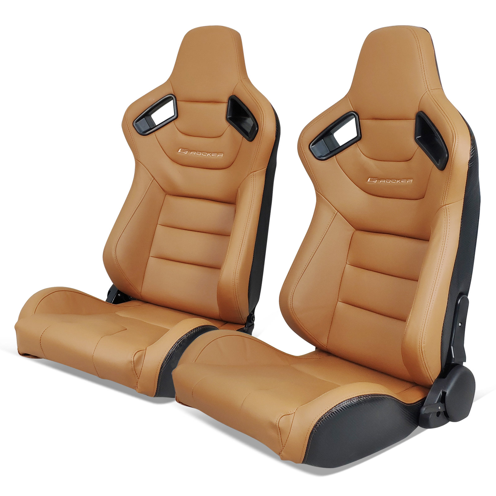 Modern Depo Universal Racing Seats Pair With Dual Sliders, Beige Pu ...