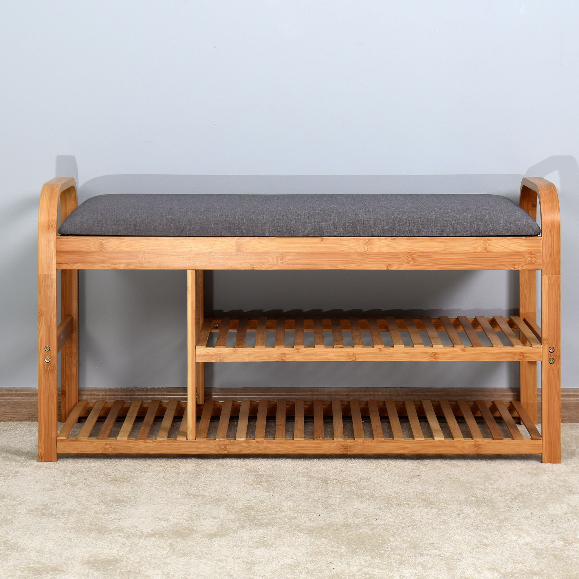 Ebern Designs Connye Wood Shelves Storage Bench | Wayfair