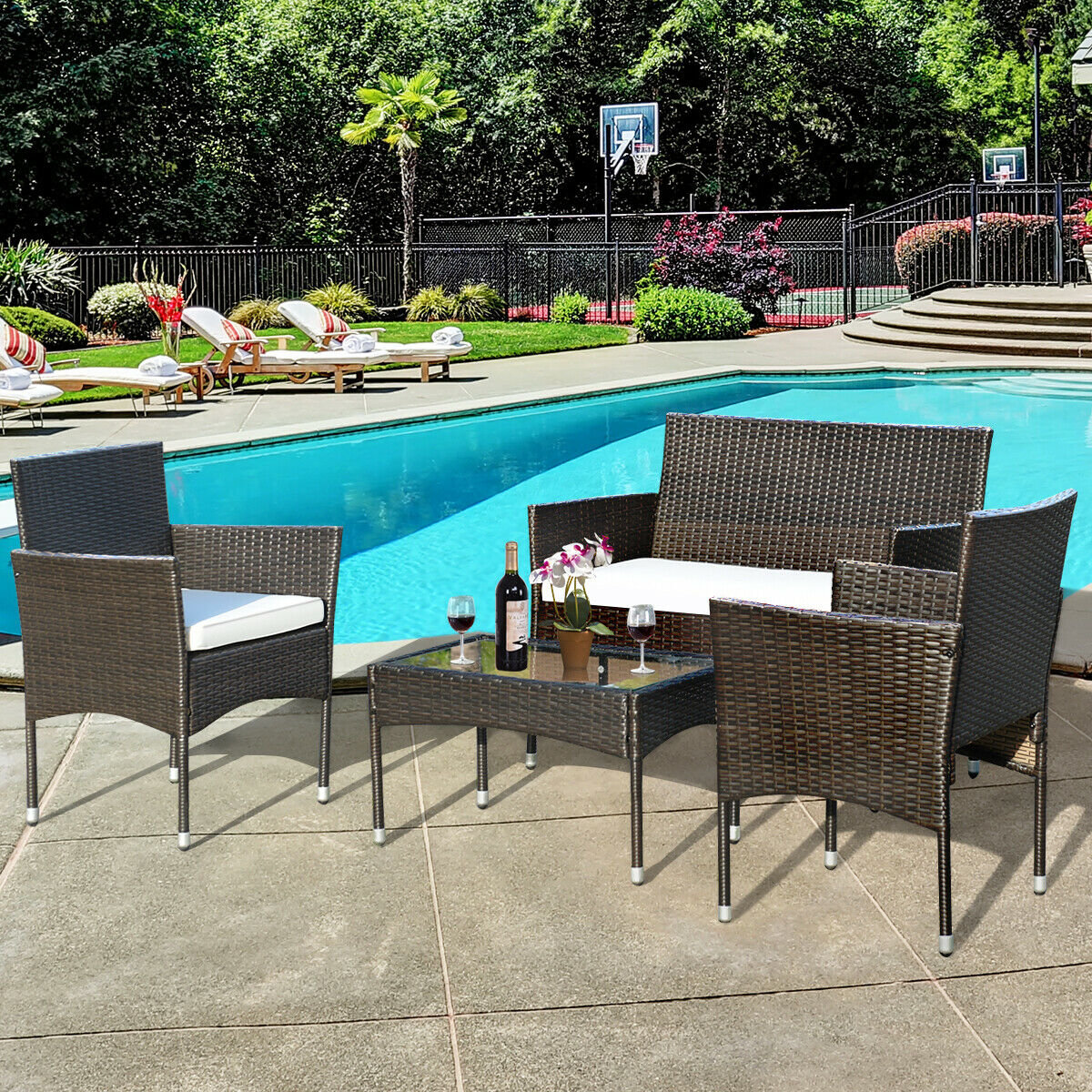 Breakwater Bay Bieber Wicker/Rattan 4 - Person Seating Group with ...