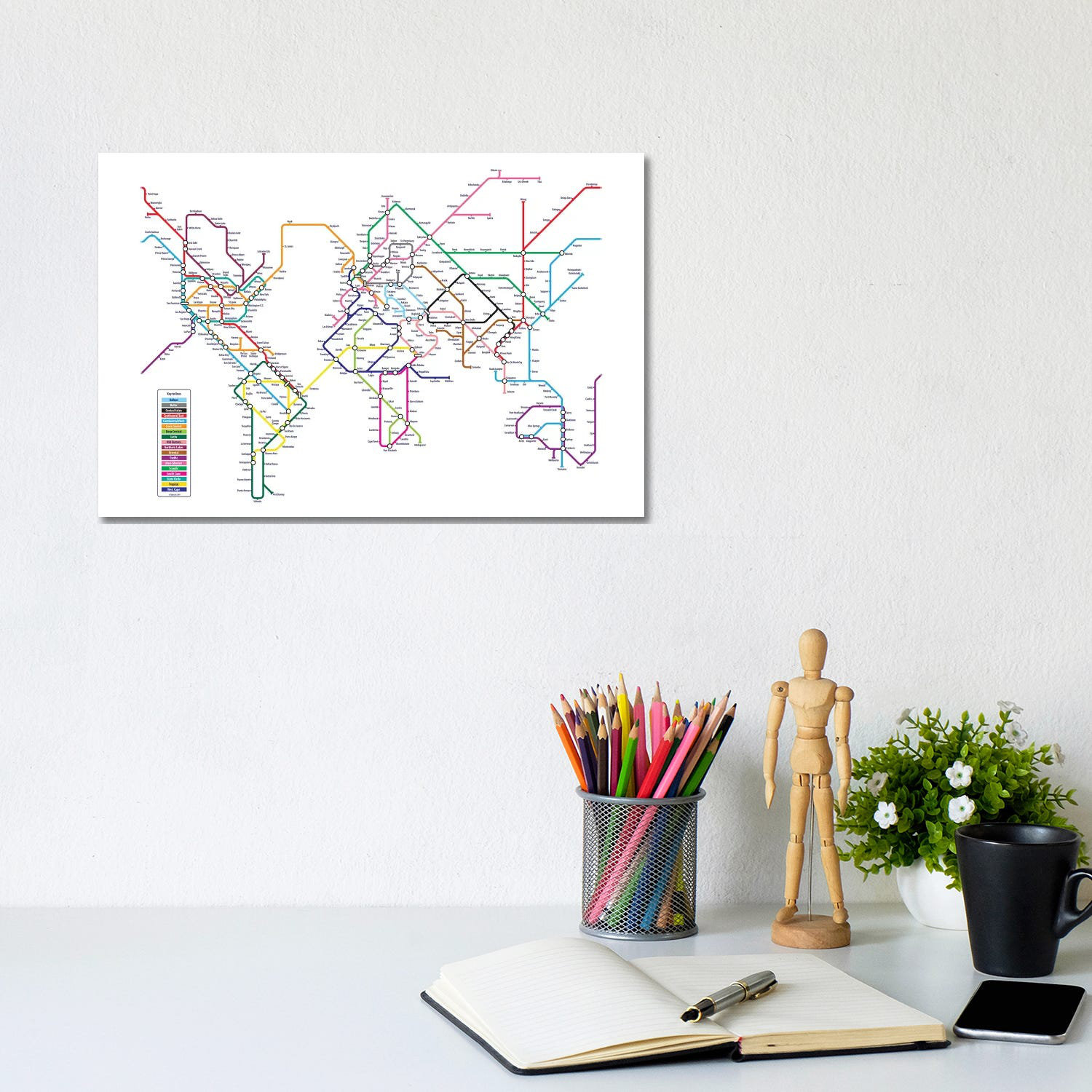 Borough Wharf World Metro Tube Map by Michael Tompsett - Wrapped Canvas ...