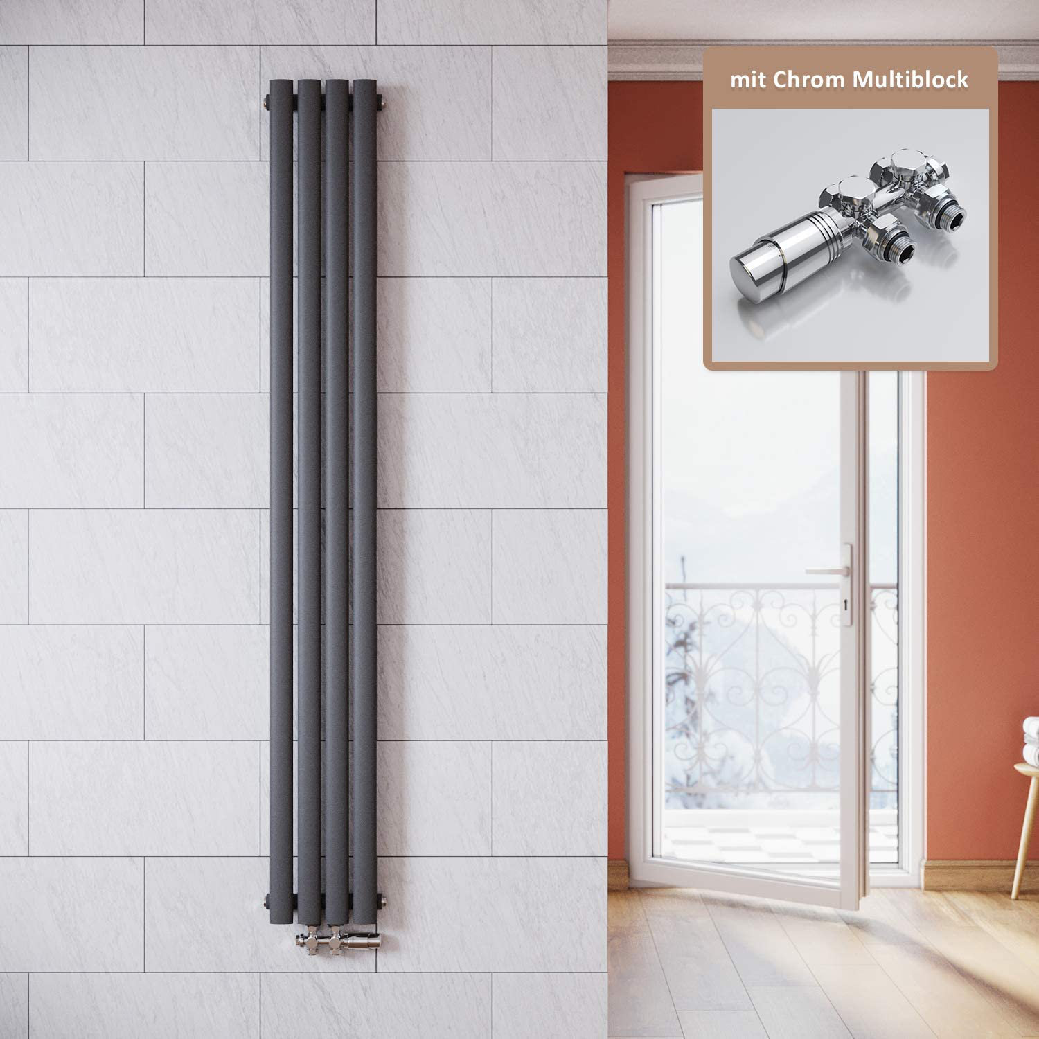 Belfry Heating Tubular Radiator Vertical 1800X236mm White Single Layer ...