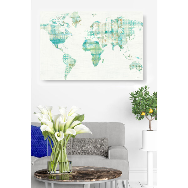 Canora Grey C-00178-Kanari map, Shibori, Watercolor, Teal, Green, Blue ...