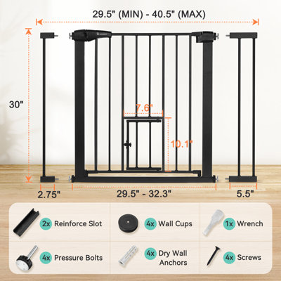 Tooca 30" Tall Auto Close Walk Thru Safety Gate with Pet Door & Reviews ...