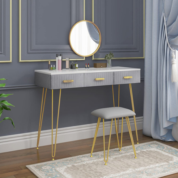 MEI-MEILI Dressing Table With Mirror And Stool, Vanity Makeup Table Set ...