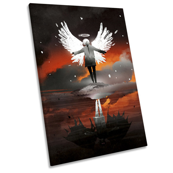 Maturi Angel Wings Devil CANVAS WALL ART Portrait Print Picture Orange ...