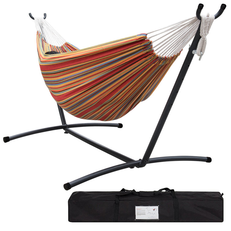 Arlmont & Co. Mitre Double Canvas Classic Hammock with Stand | Wayfair