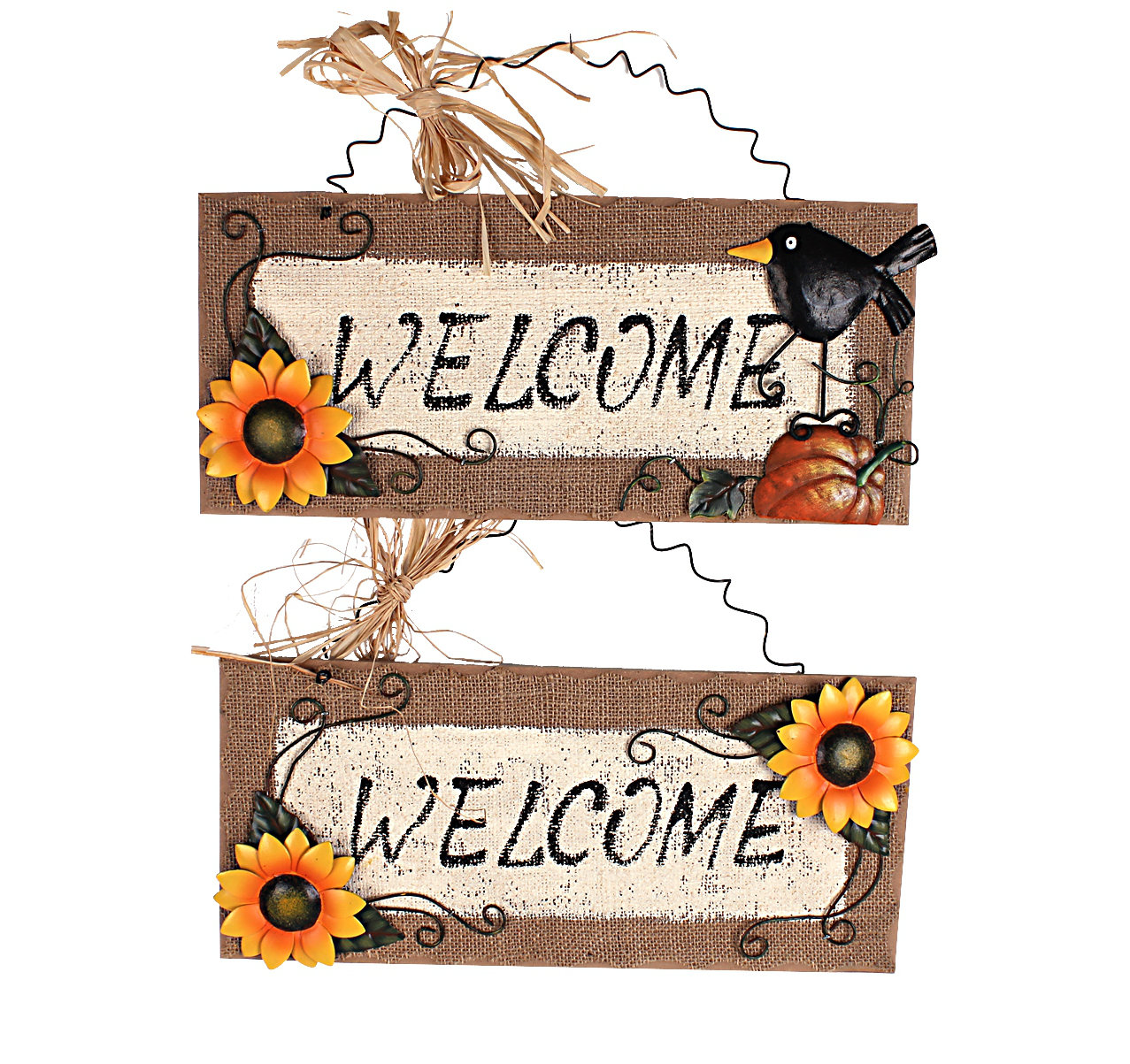 AttractionDesignHome 2 Piece Wood/Linen Sunflower Welcome Sign Wall ...