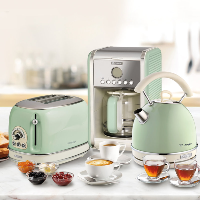 Ariete Vintage 1.7L Stainless Steel Dome Kettle with 2 Slice Toaster ...