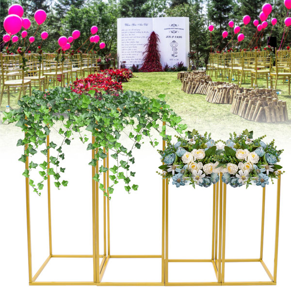 Mercer41 Cindel 4Pcs Gold Flower Floor Stand Metal Column Flower Stand ...