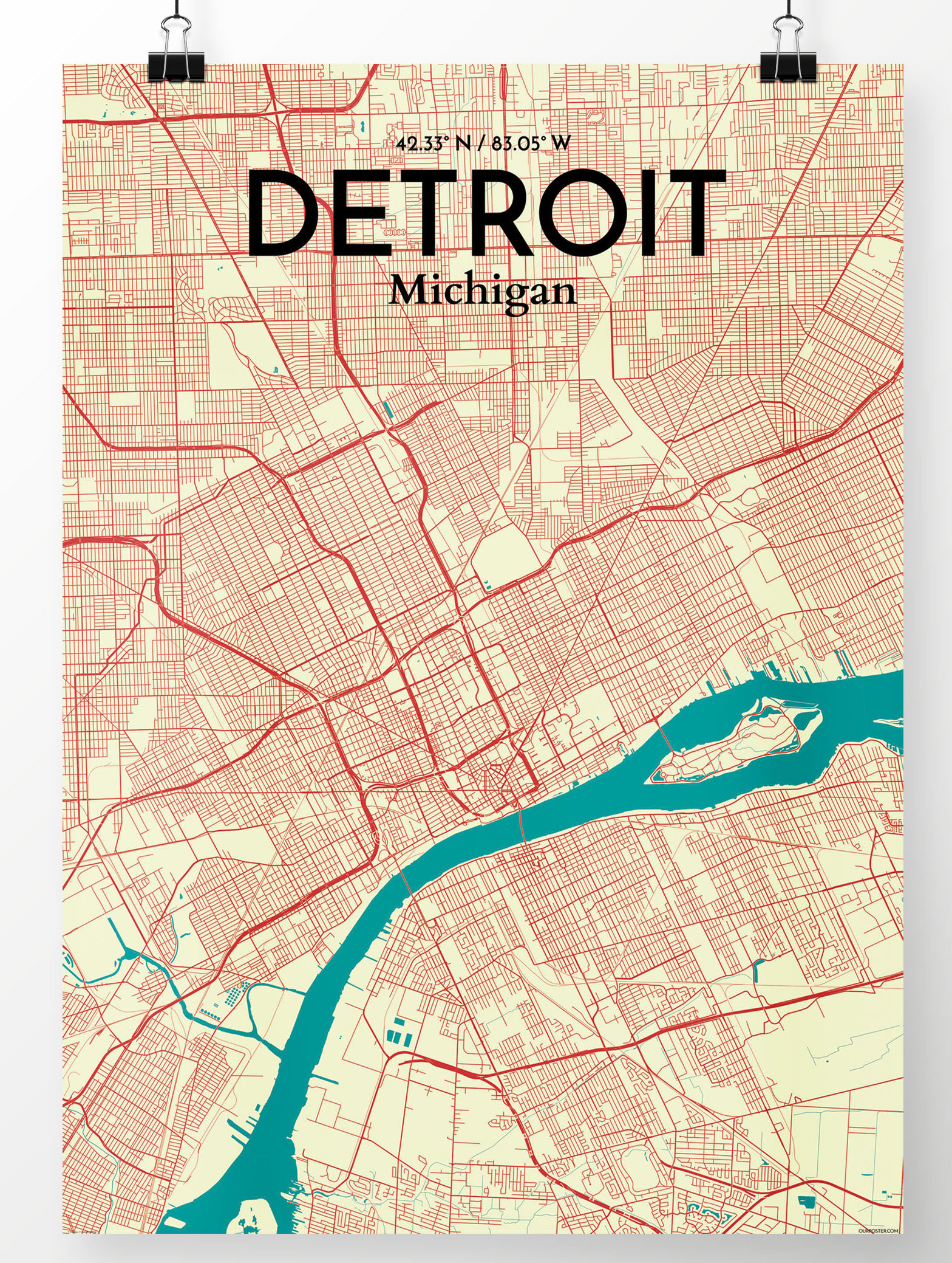 OurPoster.com Detroit City Map - Panoramic Graphic Art | Wayfair