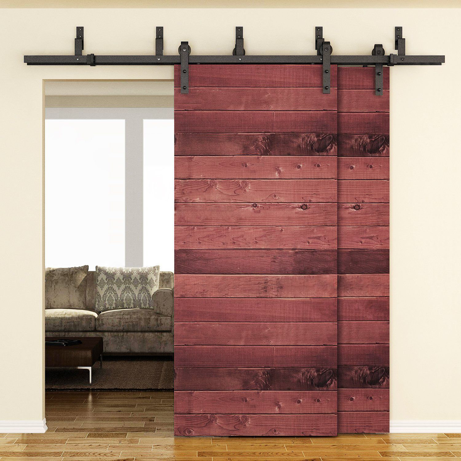 ATT Carbon Steel Sliding Double Bypass Barn Door Hardware Kit | Wayfair
