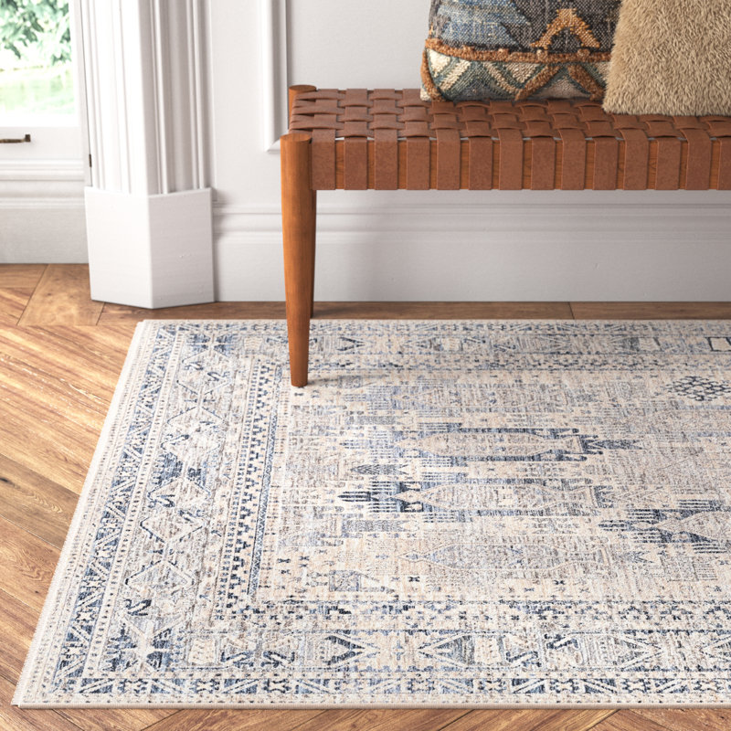 Joss & Main Jerrika Performance Blue/Gray/Cream Rug & Reviews | Wayfair