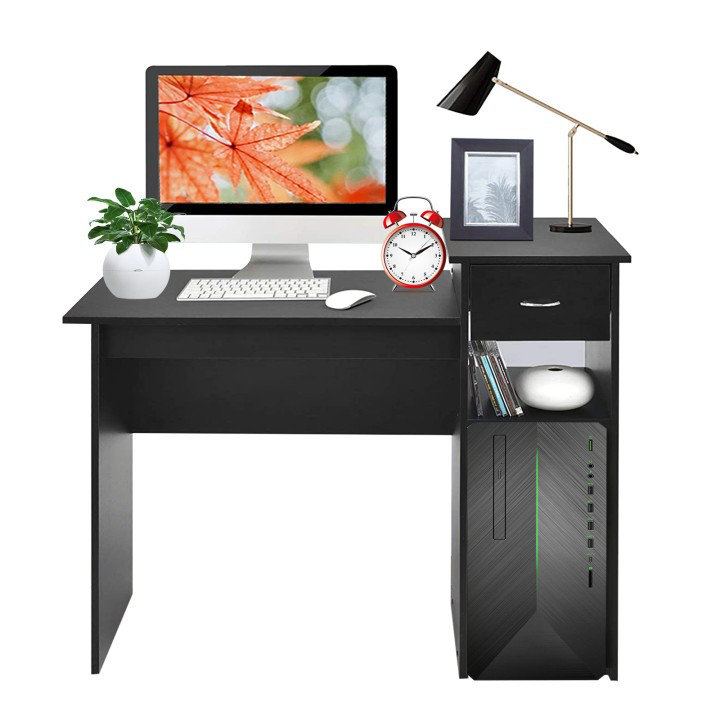 Ebern Designs Compact Computer Desk With Drawers And Shelves For Small ...