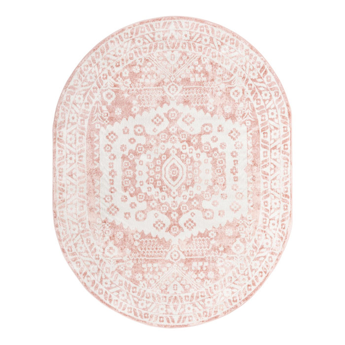 August Grove® Braggs Performance Pink/Ivory Rug & Reviews | Wayfair