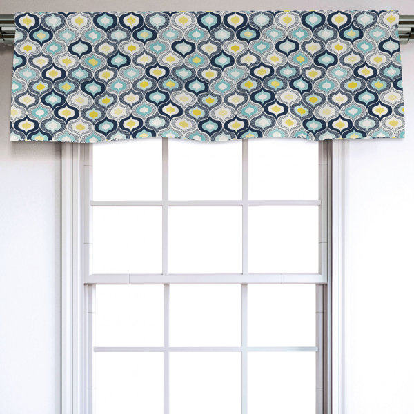 East Urban Home Geometric Sateen Ruffled 54'' Window Valance in Blue ...