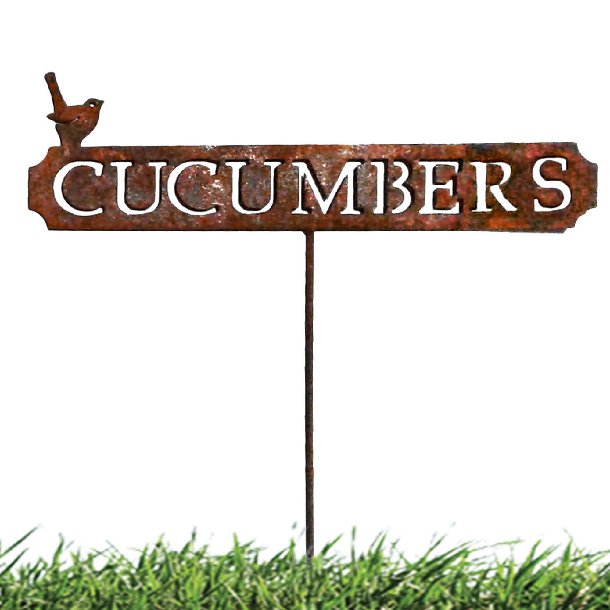 Rosalind Wheeler Metal Rustic Cucumber Sign Planter Garden Sign | Wayfair