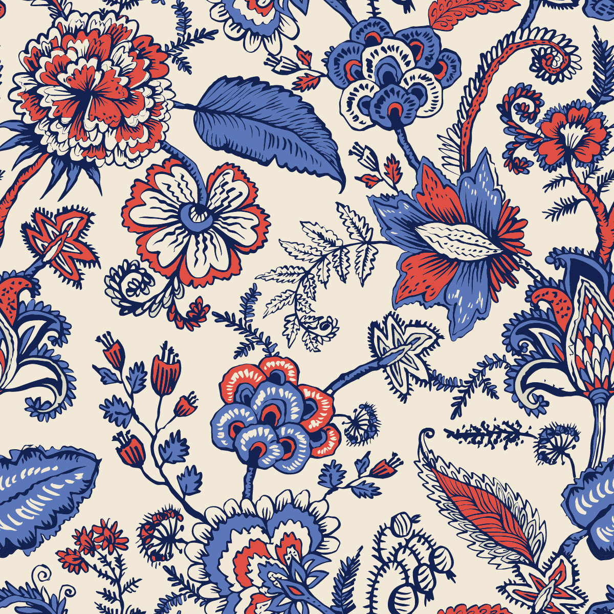 Red Barrel Studio® Blue And Red Pattern Wallpaper Floral Wallpaper ...
