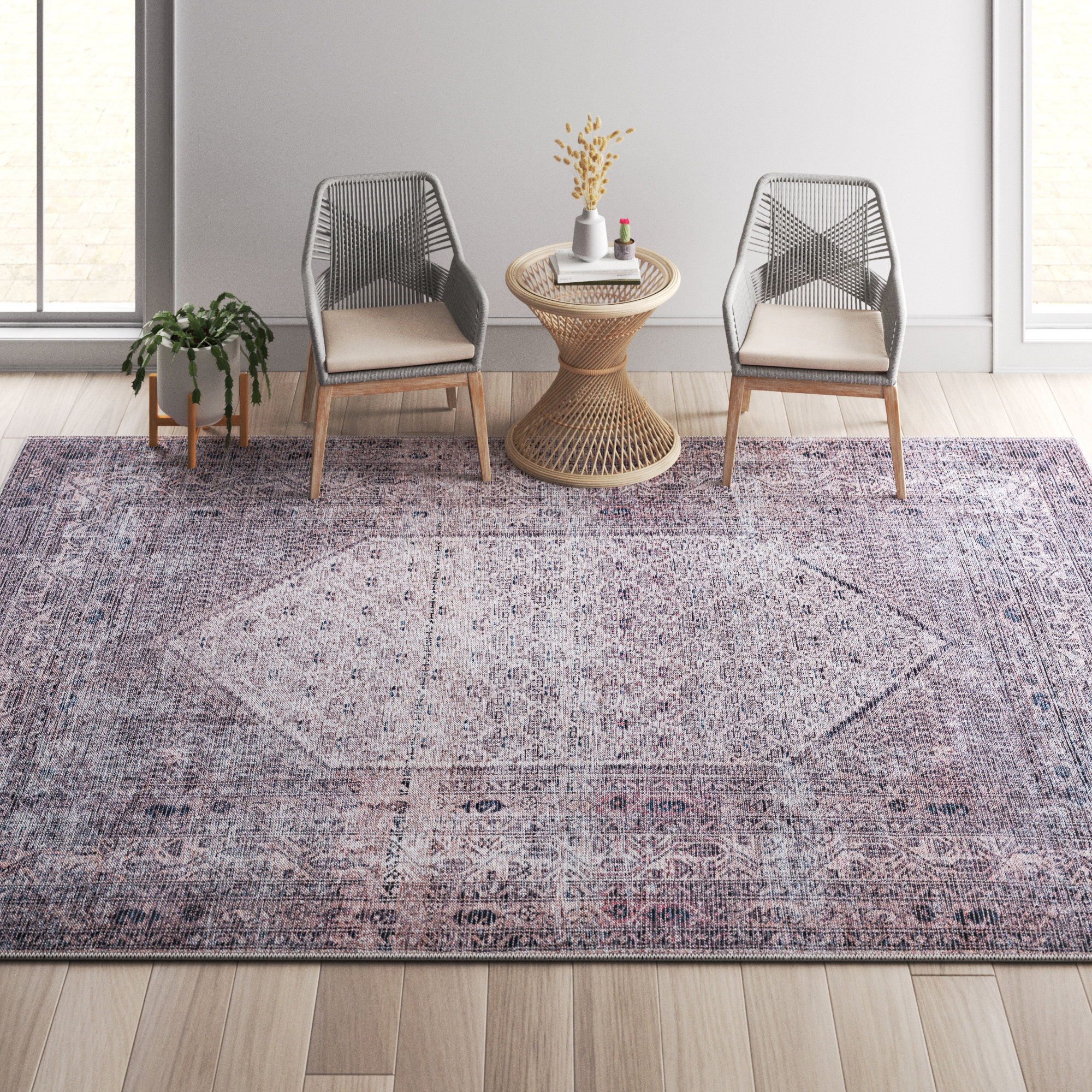 Mistana™ Dicken Power Loom Navy/Pink Rug & Reviews | Wayfair