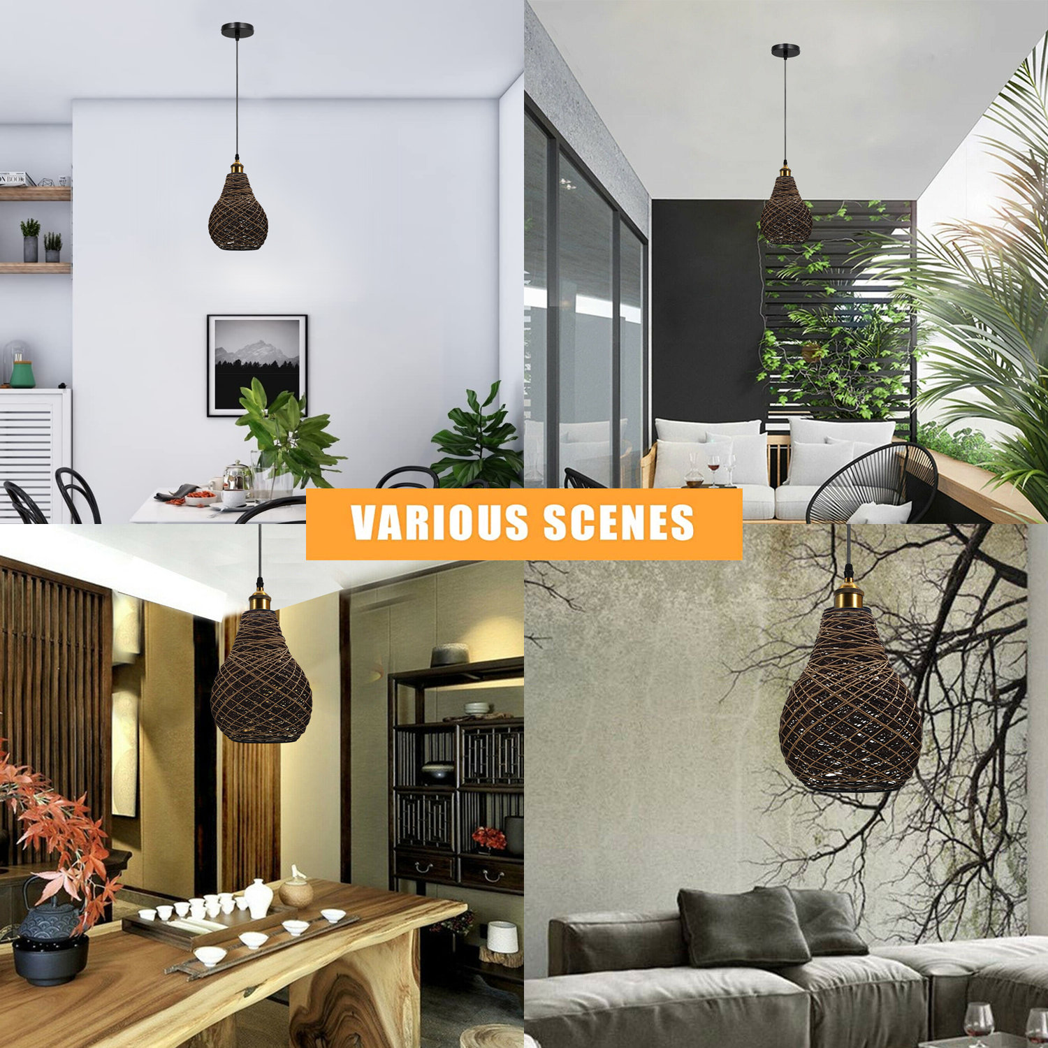 Bay Isle Home Natural Rattan Style Ceiling Pendant Light Shade E27 Base ...