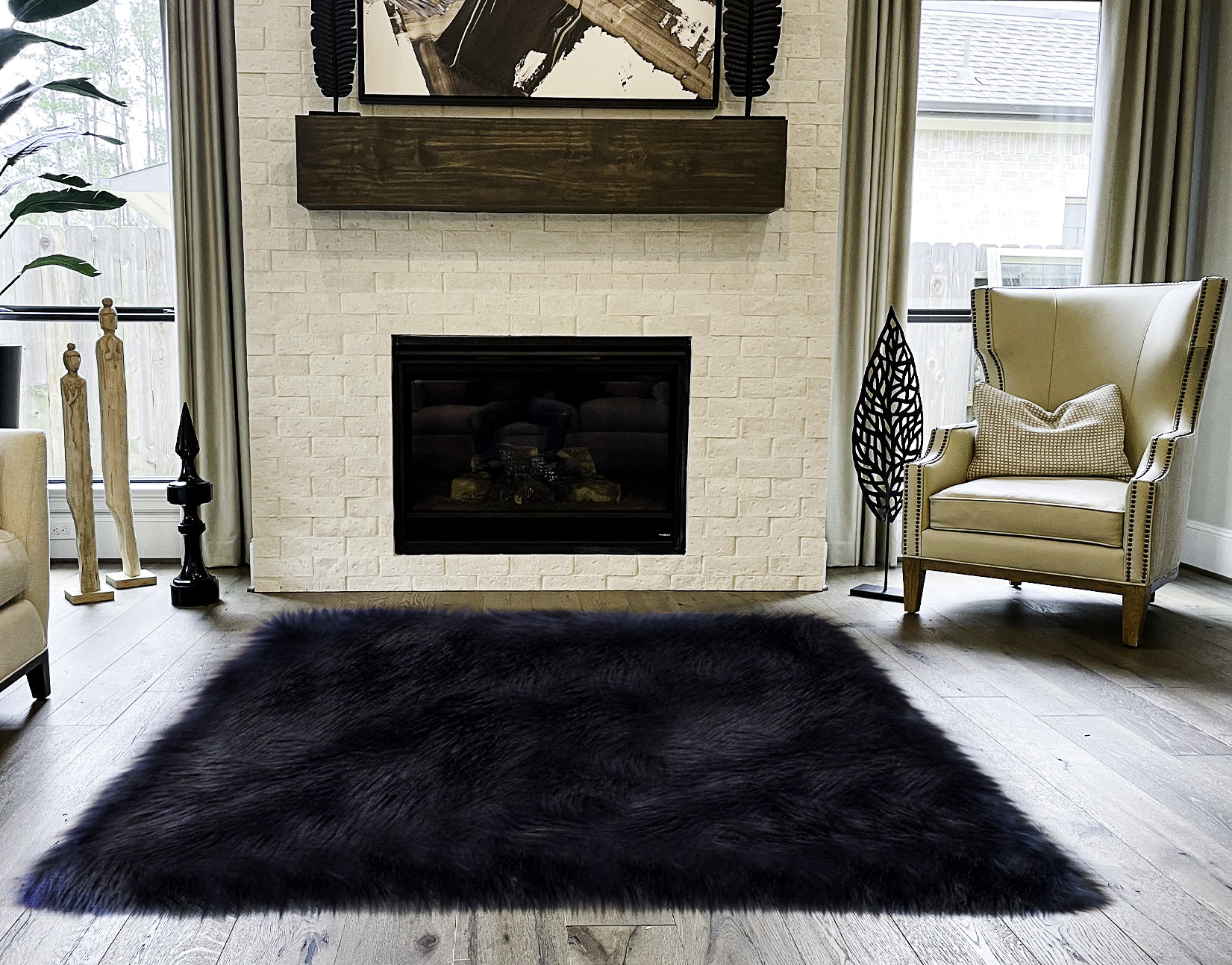 Everly Quinn Mar Vista Faux Sheepskin Black Rug | Wayfair