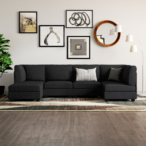 Mercury Row® Roeder 120" Wide Modular Corner Sectional with Ottoman ...