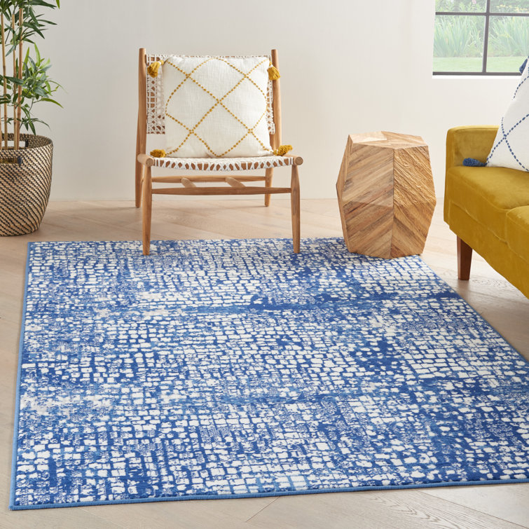 17 Stories Performance Blue/White Rug & Reviews | Wayfair