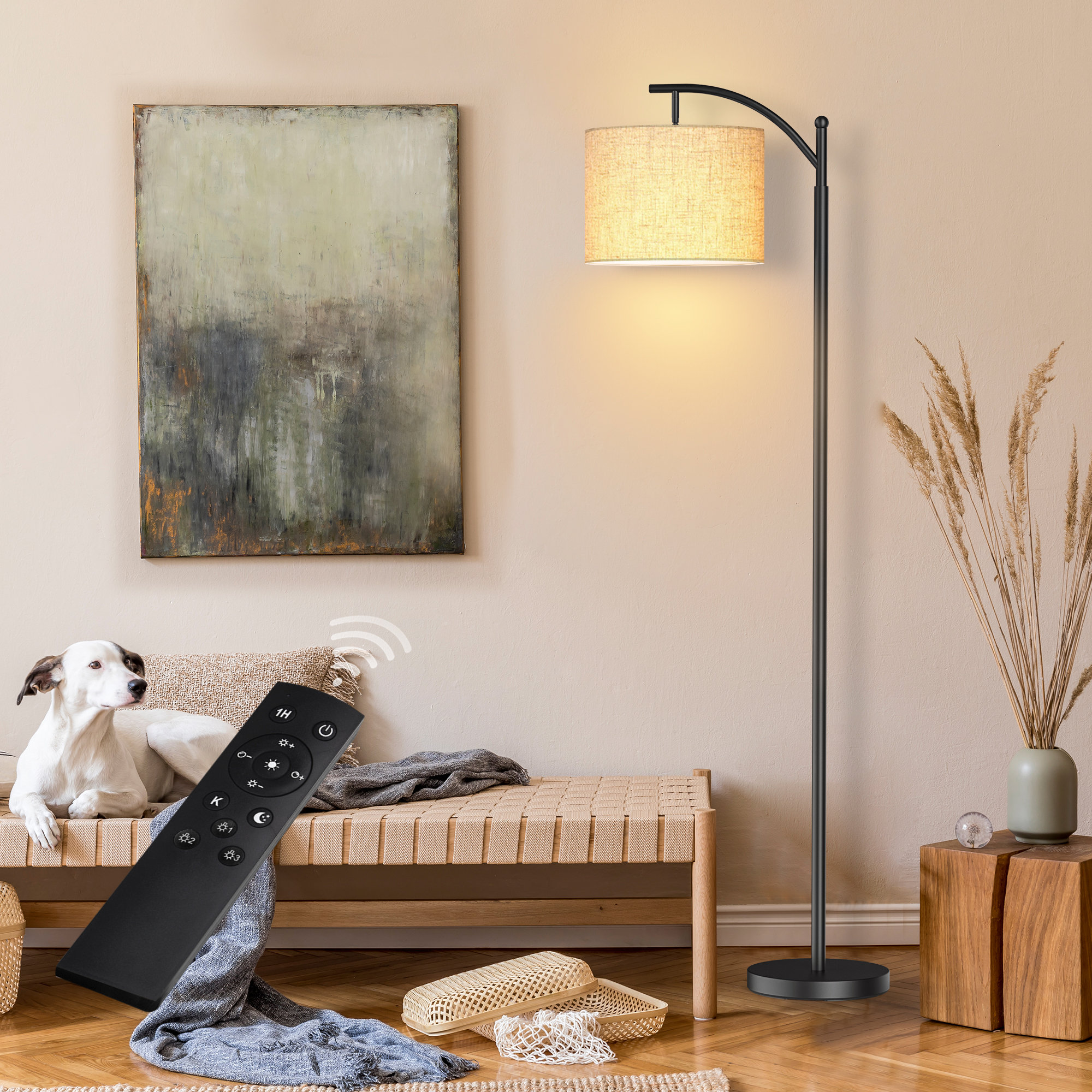 Latitude Run® 62" Arched Floor Lamp with Remote Control and Bulb ...
